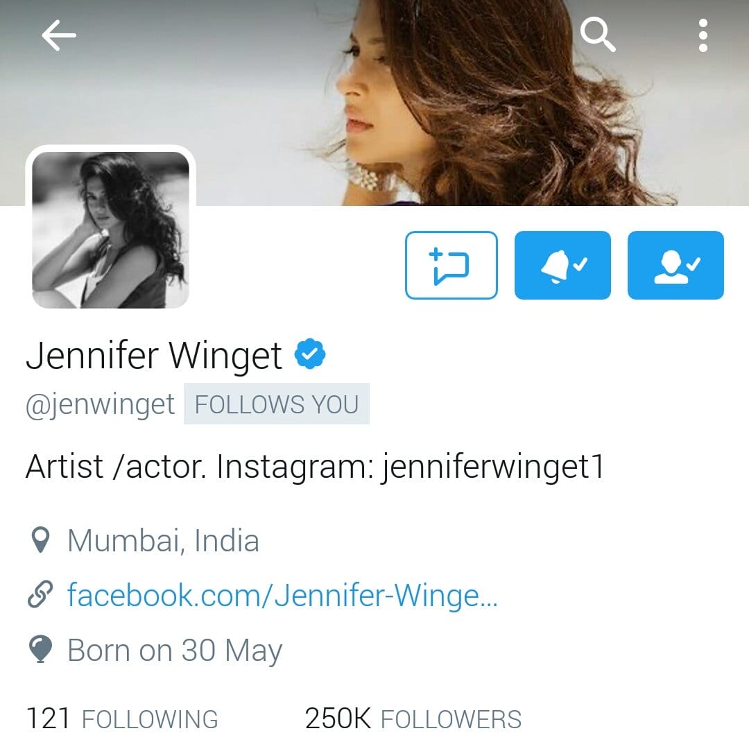 Jennifer Winget hits 250K followers on twitter - JustShowBiz